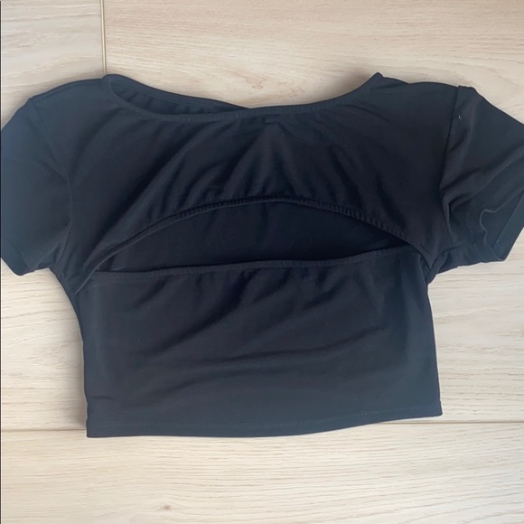Tops | Black Crop Top With An Open Slit On The Chest | Poshmark